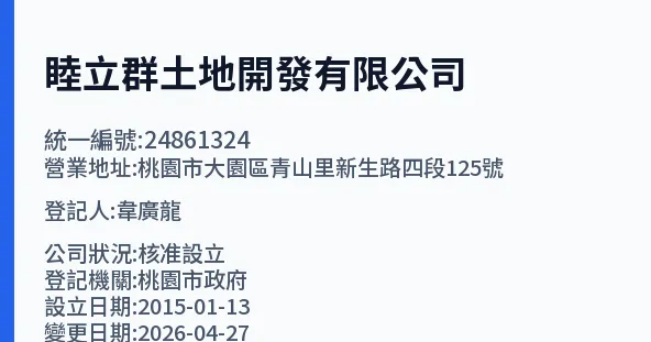 睦立群土地開發有限公司的照片-統編 24861324(桃園市) 公司登記資料與營業項目詳細圖表