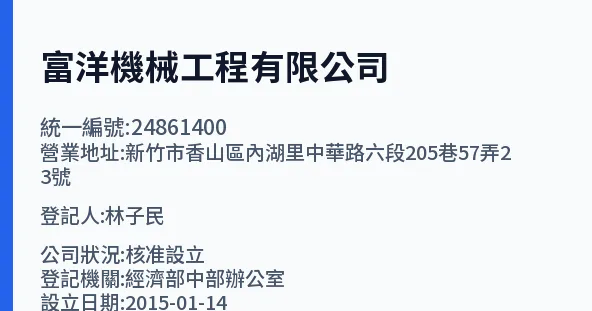 富洋機械工程有限公司的照片-統編 24861400(新竹市) 公司登記資料與營業項目詳細圖表