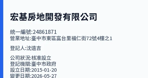 宏基房地開發有限公司的照片-統編 24861871(臺中市) 公司登記資料與營業項目詳細圖表