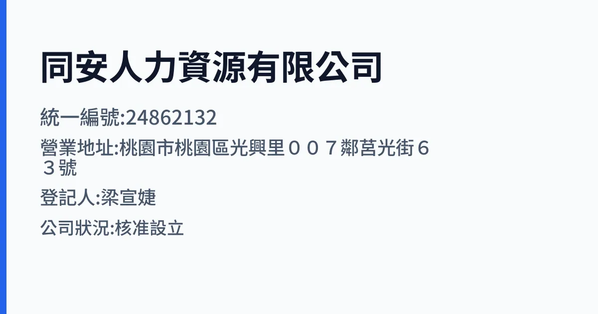 同安人力資源有限公司 - 統編 24862132（桃園市） 公司登記資料與營業項目詳細圖表