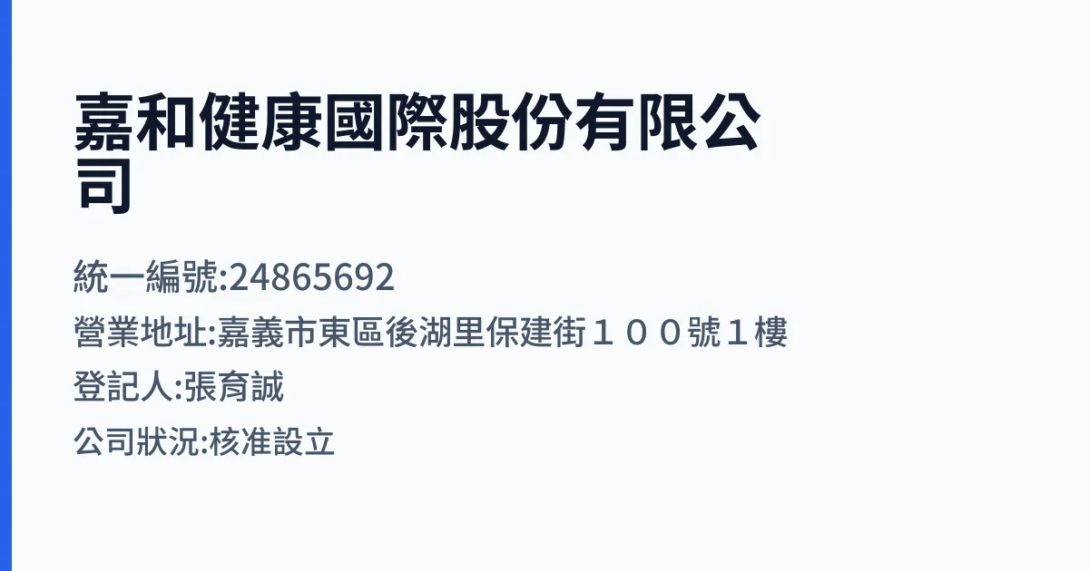 嘉和健康國際股份有限公司 - 統編 24865692（嘉義市） 公司登記資料與營業項目詳細圖表