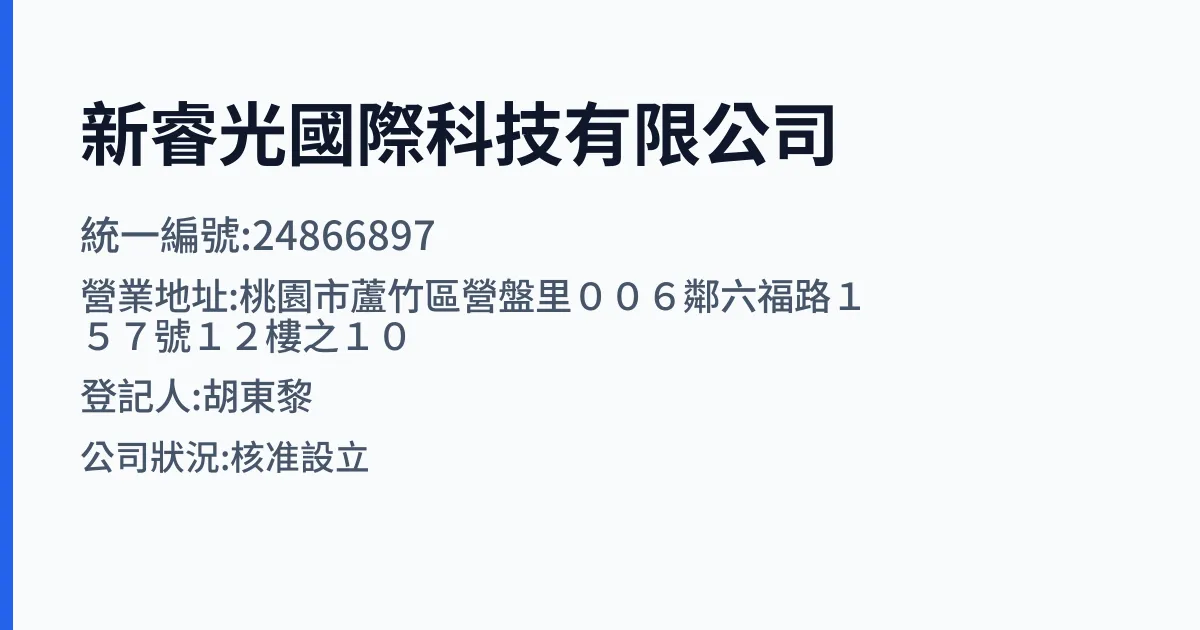 新睿光國際科技有限公司 - 統編 24866897（桃園市） 公司登記資料與營業項目詳細圖表