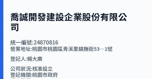 喬誠開發建設企業股份有限公司的照片-統編 24870816(桃園市) 公司登記資料與營業項目詳細圖表