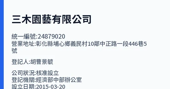 三木園藝有限公司的照片-統編 24879020(彰化縣) 公司登記資料與營業項目詳細圖表