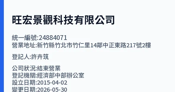 旺宏景觀科技有限公司的照片-統編 24884071(新竹縣) 公司登記資料與營業項目詳細圖表