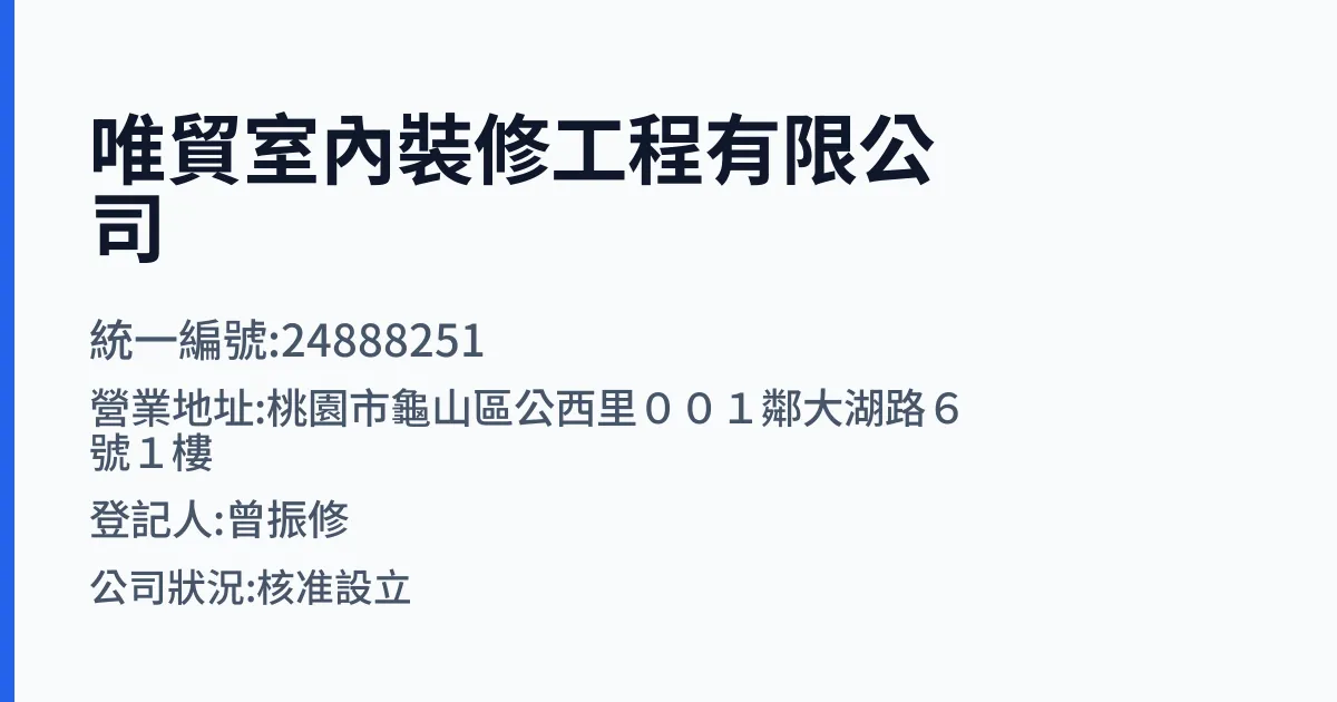 唯貿室內裝修工程有限公司 - 統編 24888251(桃園市) 公司登記資料與營業項目詳細圖表
