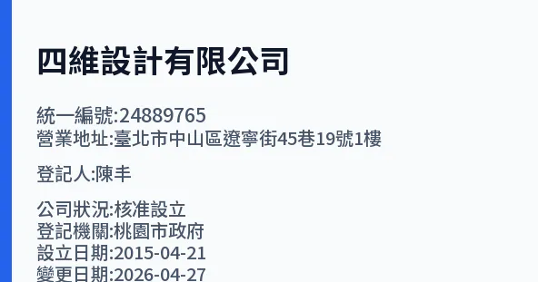 四維設計有限公司的照片-統編 24889765(臺北市) 公司登記資料與營業項目詳細圖表