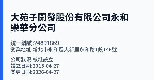大苑子開發股份有限公司永和樂華分公司的照片-統編 24891869(新北市) 公司登記資料與營業項目詳細圖表