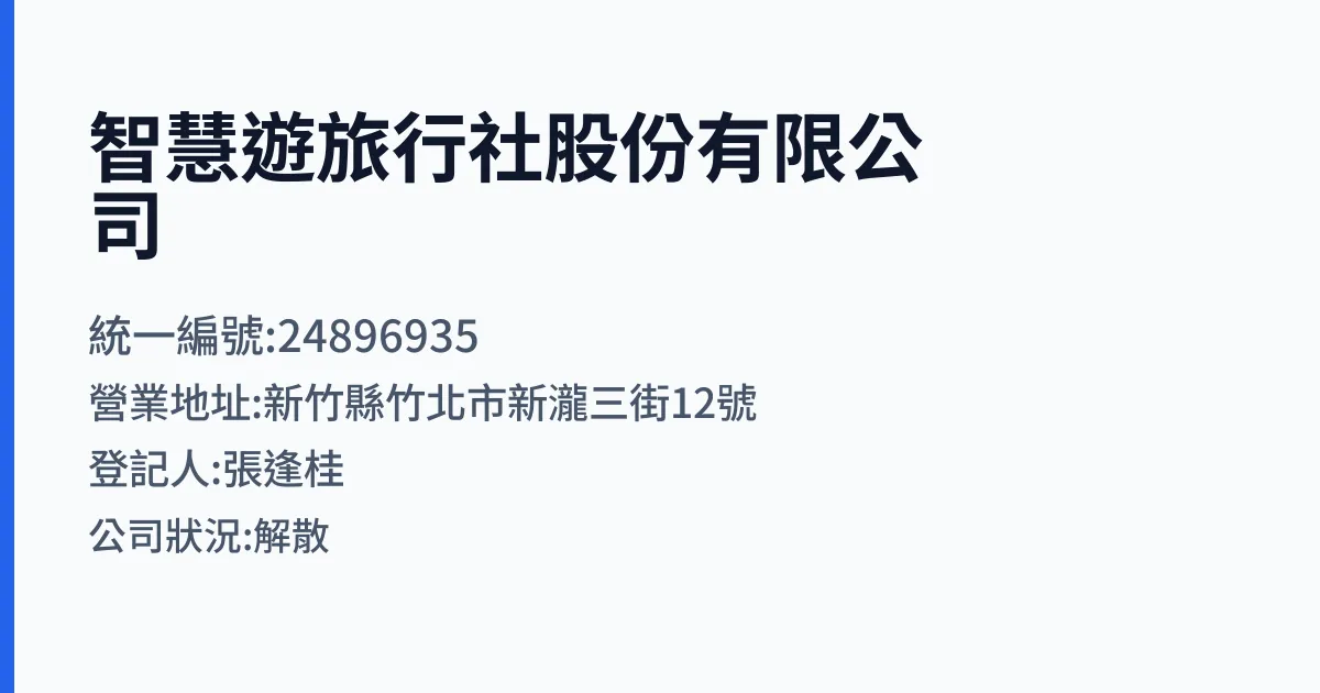 智慧遊旅行社股份有限公司 - 統編 24896935(新竹縣) 公司登記資料與營業項目詳細圖表