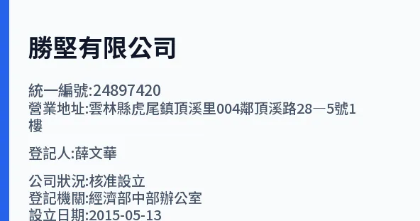 勝堅有限公司的照片-統編 24897420(雲林縣) 公司登記資料與營業項目詳細圖表