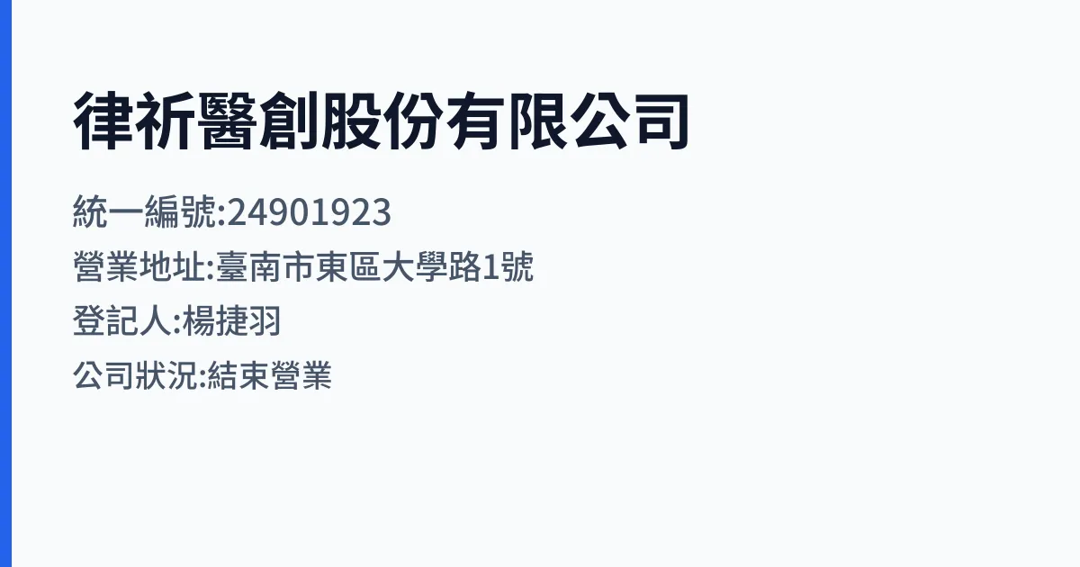 律祈醫創股份有限公司 - 統編 24901923(臺南市) 公司登記資料與營業項目詳細圖表