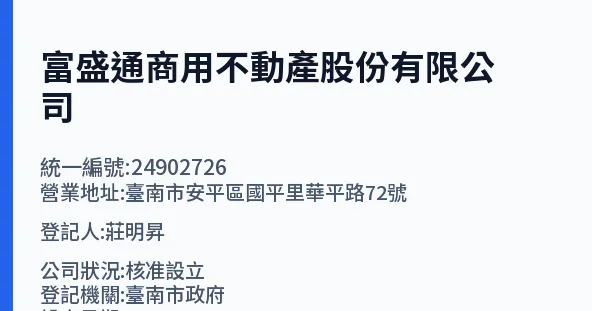 富盛通商用不動產股份有限公司的照片-統編 24902726(臺南市) 公司登記資料與營業項目詳細圖表