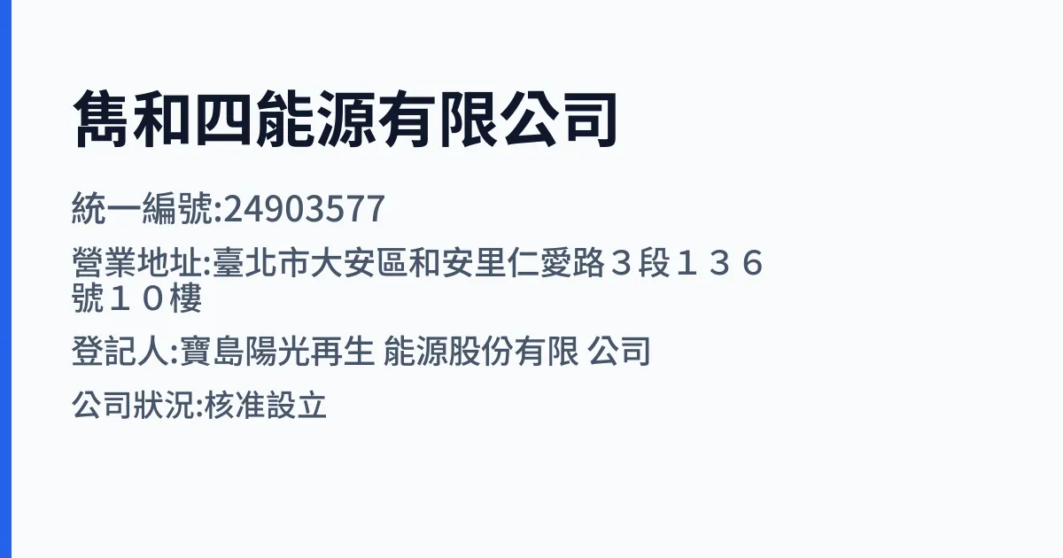 雋和四能源有限公司 - 統編 24903577(臺北市) 公司登記資料與營業項目詳細圖表