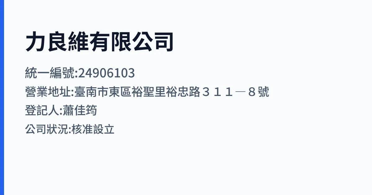 力良維有限公司 - 統編 24906103(臺南市) 公司登記資料與營業項目詳細圖表
