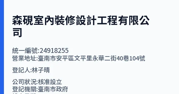 森硯室內裝修設計工程有限公司的照片-統編 24918255(臺南市) 公司登記資料與營業項目詳細圖表