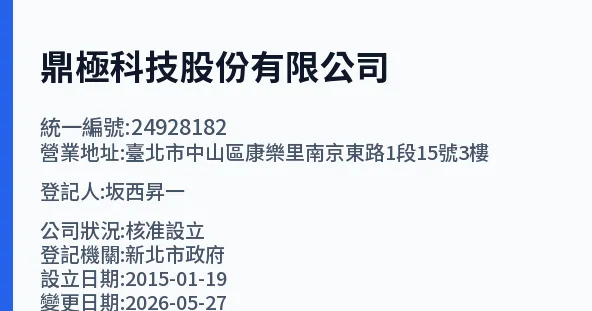 鼎極科技股份有限公司的照片-統編 24928182(臺北市) 公司登記資料與營業項目詳細圖表
