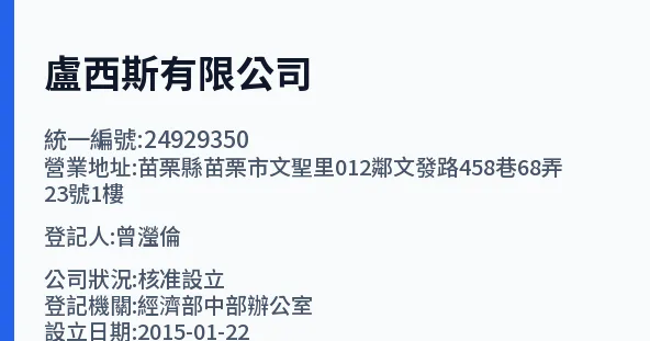 盧西斯有限公司的照片-統編 24929350(苗栗縣) 公司登記資料與營業項目詳細圖表