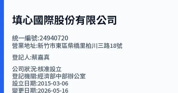 填心國際股份有限公司的照片-統編 24940720(新竹市) 公司登記資料與營業項目詳細圖表