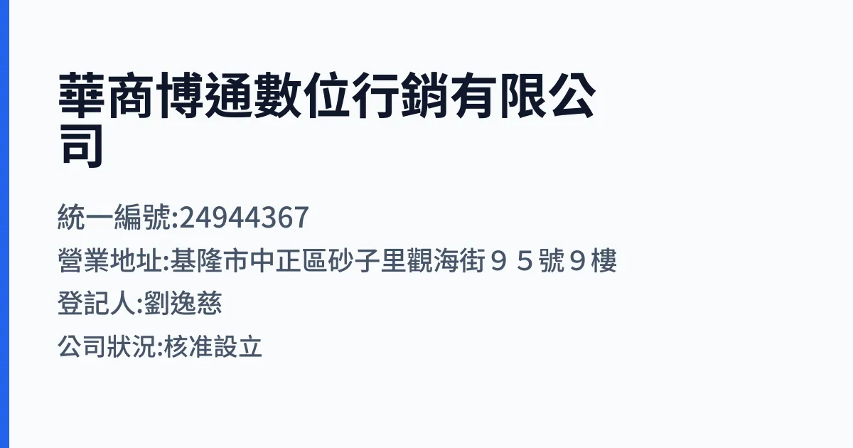 華商博通數位行銷有限公司 - 統編 24944367(基隆市) 公司登記資料與營業項目詳細圖表
