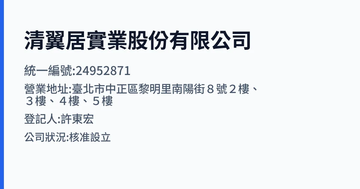 清翼居實業股份有限公司 - 統編 24952871(臺北市) 公司登記資料與營業項目詳細圖表