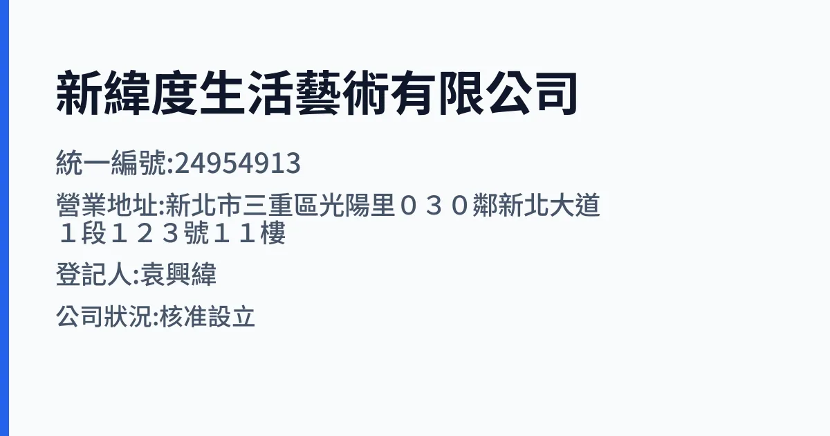 新緯度生活藝術有限公司 - 統編 24954913(新北市) 公司登記資料與營業項目詳細圖表