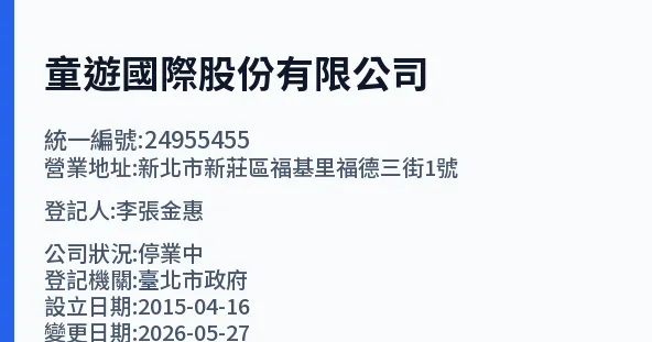 童遊國際股份有限公司的照片-統編 24955455(新北市) 公司登記資料與營業項目詳細圖表