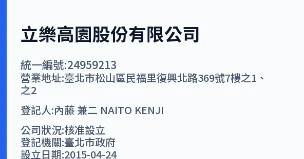 立樂高園股份有限公司的照片-統編 24959213(臺北市) 公司登記資料與營業項目詳細圖表