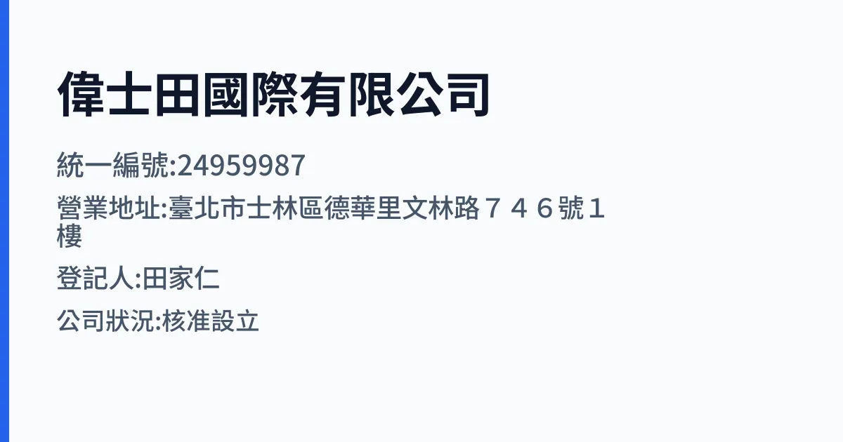 偉士田國際有限公司 - 統編 24959987(臺北市) 公司登記資料與營業項目詳細圖表