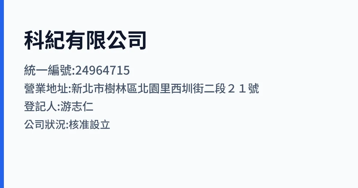 科紀有限公司 - 統編 24964715(新北市) 公司登記資料與營業項目詳細圖表