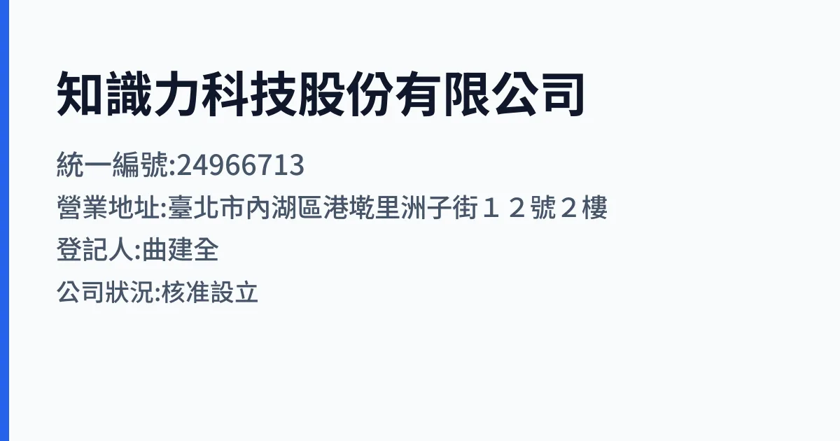 知識力科技股份有限公司 - 統編 24966713(臺北市) 公司登記資料與營業項目詳細圖表