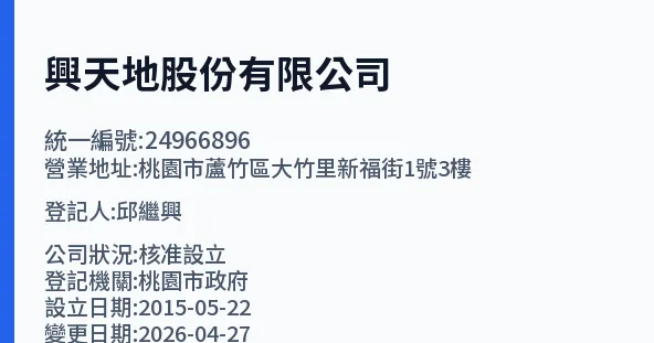 興天地股份有限公司的照片-統編 24966896(桃園市) 公司登記資料與營業項目詳細圖表