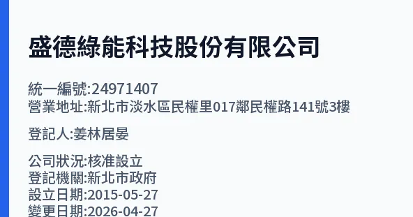 盛德綠能科技股份有限公司的照片-統編 24971407(新北市) 公司登記資料與營業項目詳細圖表
