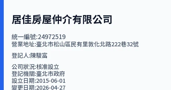 居佳房屋仲介有限公司的照片-統編 24972519(臺北市) 公司登記資料與營業項目詳細圖表