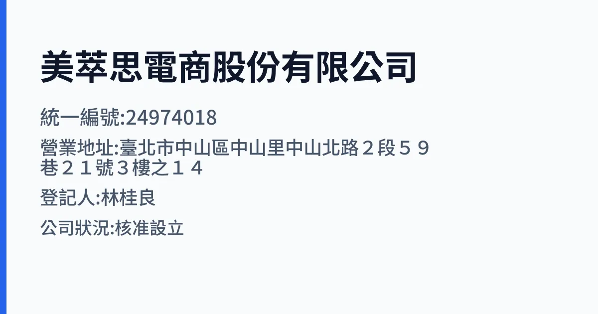 美萃思電商股份有限公司 - 統編 24974018(臺中市) 公司登記資料與營業項目詳細圖表
