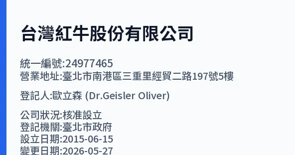 台灣紅牛股份有限公司的照片-統編 24977465(臺北市) 公司登記資料與營業項目詳細圖表