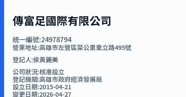 傳富足國際有限公司的照片-統編 24978794(高雄市) 公司登記資料與營業項目詳細圖表