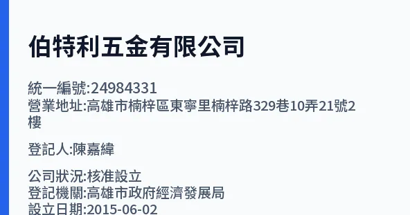 伯特利五金有限公司的照片-統編 24984331(高雄市) 公司登記資料與營業項目詳細圖表