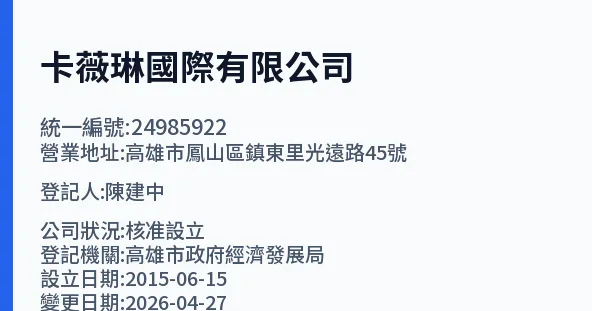 卡薇琳國際有限公司的照片-統編 24985922(高雄市) 公司登記資料與營業項目詳細圖表