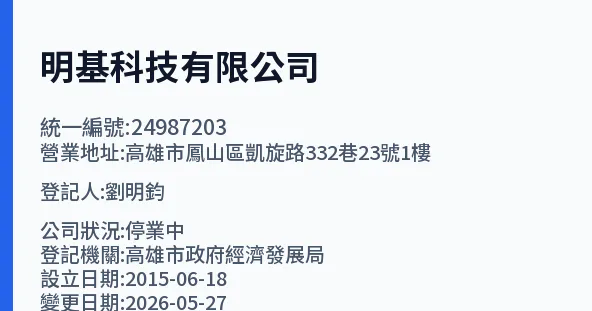 明基科技有限公司的照片-統編 24987203(高雄市) 公司登記資料與營業項目詳細圖表