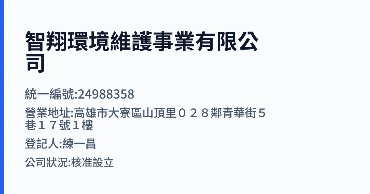 智翔環境維護事業有限公司 - 統編 24988358(高雄市) 公司登記資料與營業項目詳細圖表