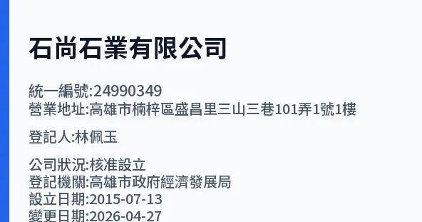 石尚石業有限公司的照片-統編 24990349(高雄市) 公司登記資料與營業項目詳細圖表