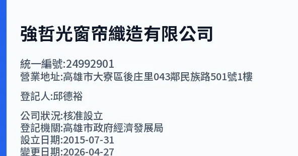 強哲光窗帘織造有限公司的照片-統編 24992901(高雄市) 公司登記資料與營業項目詳細圖表