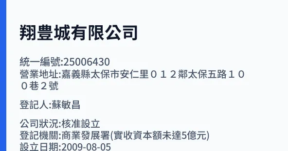 翔豊城有限公司的照片-統編 25006430(嘉義縣) 公司登記資料與營業項目詳細圖表