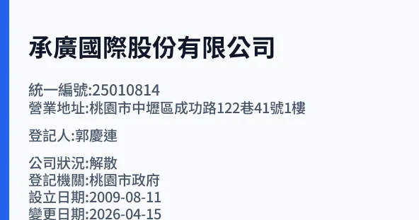 承廣國際股份有限公司的照片-統編 25010814(桃園市) 公司登記資料與營業項目詳細圖表