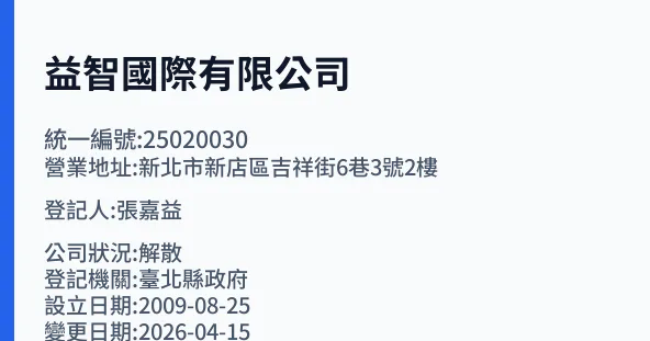 益智國際有限公司的照片-統編 25020030(新北市) 公司登記資料與營業項目詳細圖表