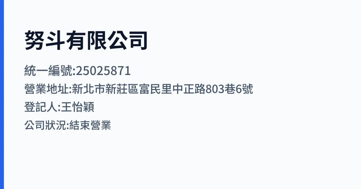 努斗有限公司 - 統編 25025871(新北市) 公司登記資料與營業項目詳細圖表