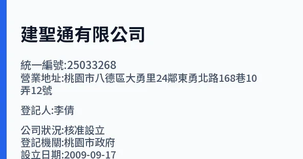 建聖通有限公司的照片-統編 25033268(桃園市) 公司登記資料與營業項目詳細圖表