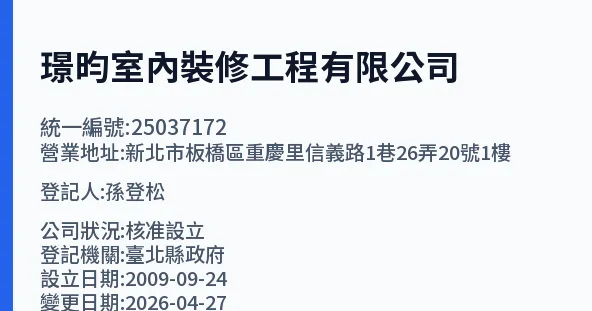 璟昀室內裝修工程有限公司的照片-統編 25037172(新北市) 公司登記資料與營業項目詳細圖表