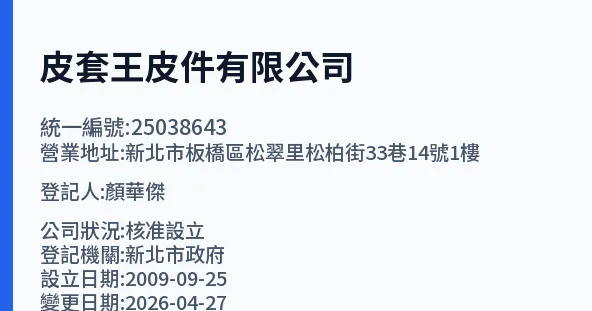 皮套王皮件有限公司的照片-統編 25038643(新北市) 公司登記資料與營業項目詳細圖表