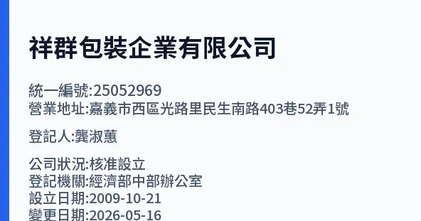 祥群包裝企業有限公司的照片-統編 25052969(嘉義市) 公司登記資料與營業項目詳細圖表